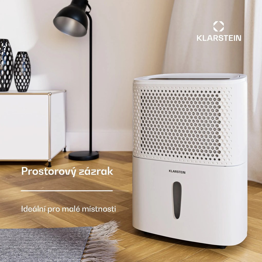 Klarstein DryFy 10L odvlhčovač, 10 l/den, 12m², 80 m³/h, časovač, nádrž na vodu, mobilní