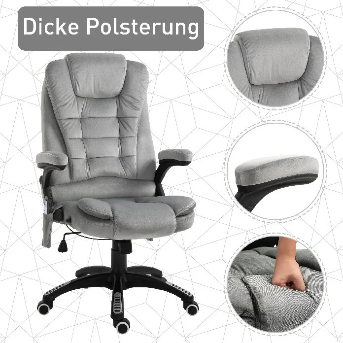 Masážní kancelářské křeslo Vinsetto ergonomické výškově nastavitelné s PU kolečky v šedé barvě pro pohodlnou práci a relaxaci | Aosom.de