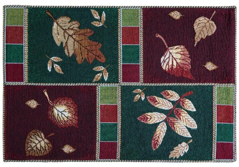 SCANquilt prostírání MOTIV listy patch zelenočervená běhoun delší strana 100-170 cm