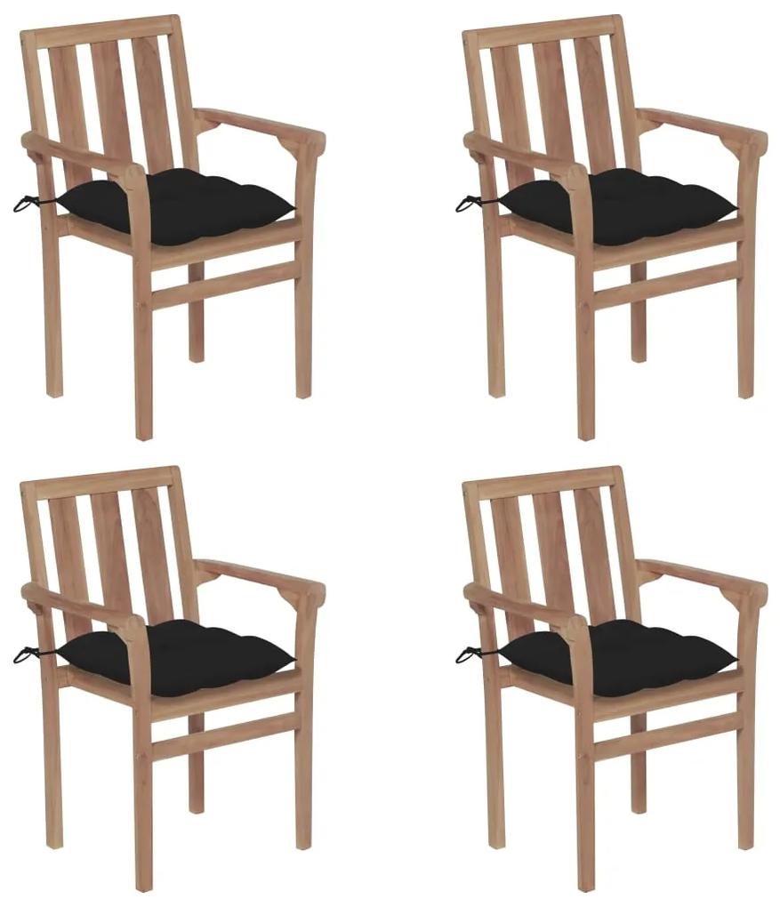 3073401 vidaXL Stohovatelné zahradní židle s poduškami 4 ks masivní teak