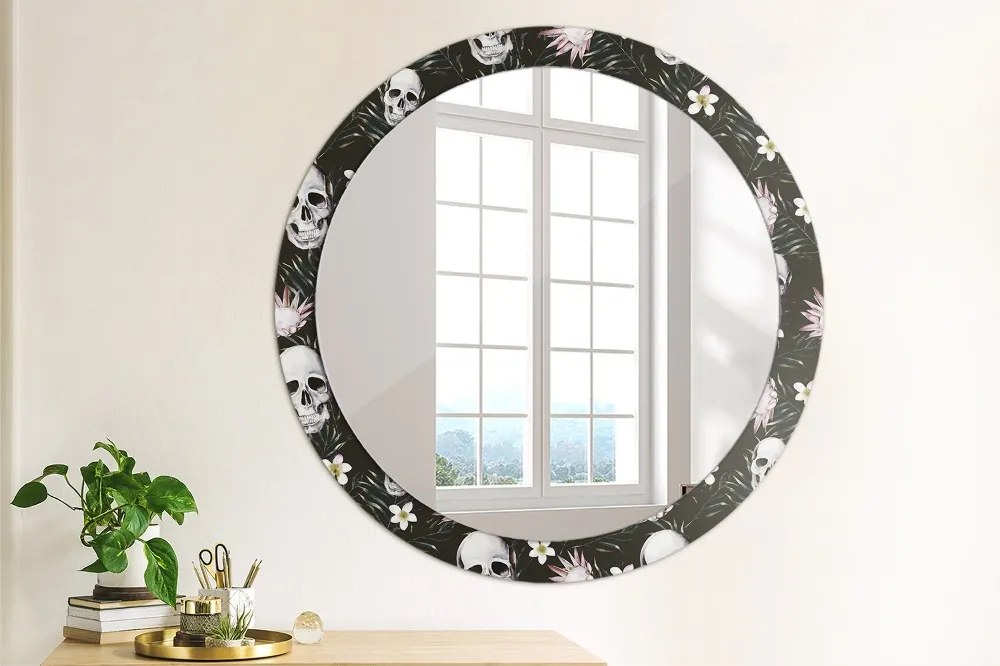 Kulaté dekorativní zrcadlo Květiny lebky fi 90 cm