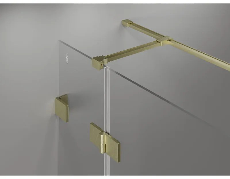 Mexen Lunar T, sklápěcí sprchový kout levý 110 x 70 cm, 8mm čiré sklo, zlatý kartáčovaný - 834T-110-070-55-00-L