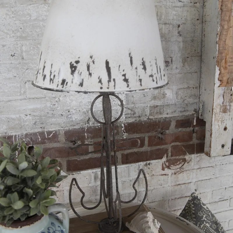 Krémová antik stolní lampa s kotvou a kovovým stínidlem – 35x79 cm