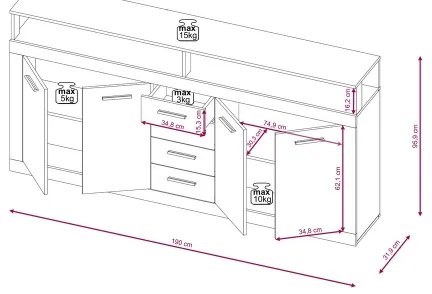 Komoda RUNA světle hnědá/antracit