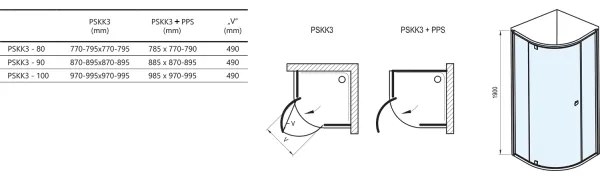 Ravak 37677U00Z1 - Sprchový kout třídílný čtvrtkruhový PIVOT 90x90 cm satin