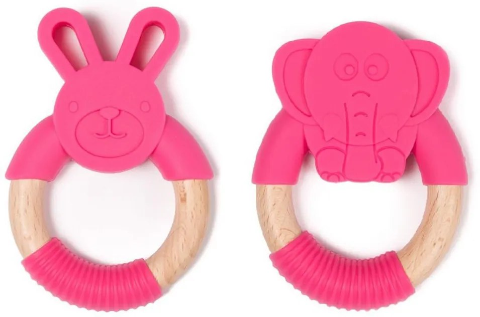 Bo Jungle kousátko B-Teether Animal wood pink Blue flower