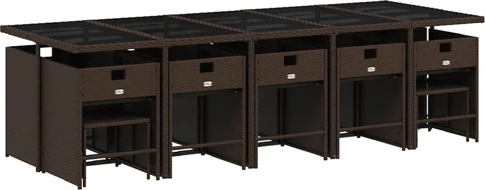 15dílný zahradní jídelní set s poduškami hnědý polyratan 3211173