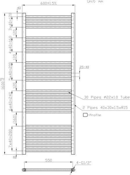 Novaservis - Koupelnový žebříkový radiátor 836W/230V 160x60 cm bílá rovný