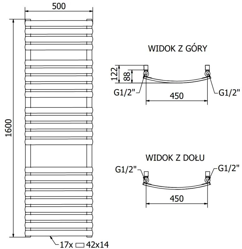 Mexen Bachus koupelnový radiátor 1200 x 500 mm, 619 W, Černá - W109-1200-500-00-70