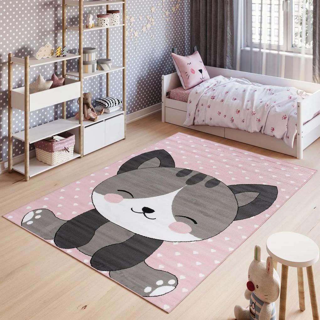Dětský koberec PINKY Cat růžový - 80x150 cm