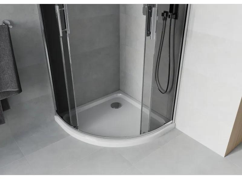 Mexen Rio půlkruhový sprchový kout 80 x 80 cm, Grafitově černá, Chromovaná + sprchová vanička Flat, Bílá - 863-080-080-01-40-411