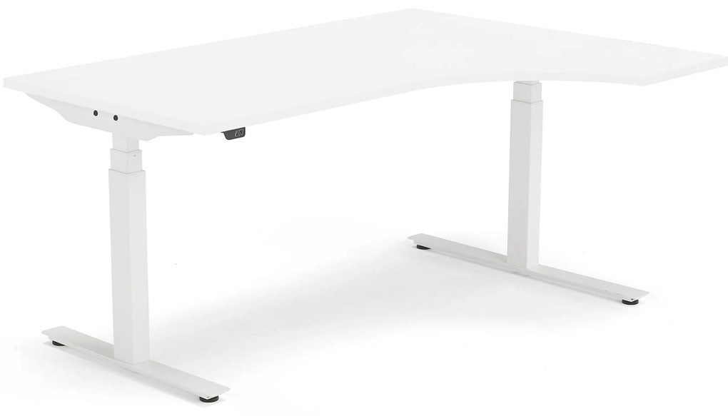 AJ Produkty Výškově stavitelný stůl Modulus, rohový, 1600x1200 mm, bílý rám, bílá