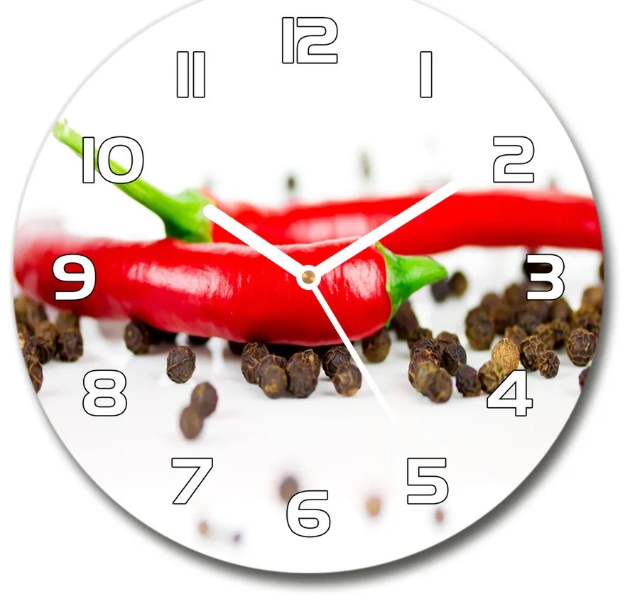 Wallmuralia Skleněné hodiny kulaté Chilli a pepř fi 30 cm