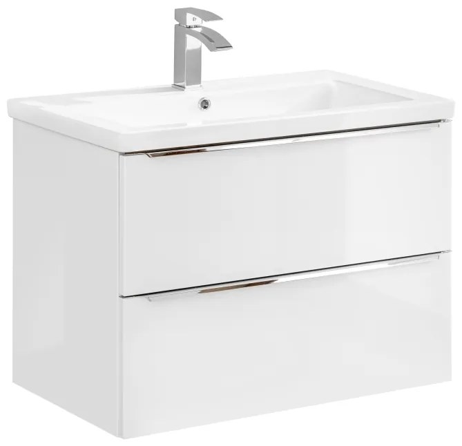 COMAD Závěsná skříňka s umyvadlem - CAPRI 821 white, šířka 80 cm, lesklá bílá/zlatý dub