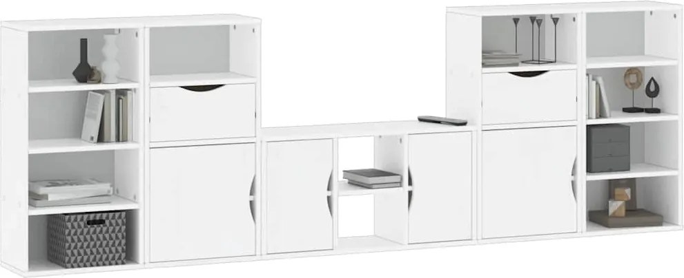 5 kusů TV skříněk s úložným prostorem bílá Borovicový masiv 3365371