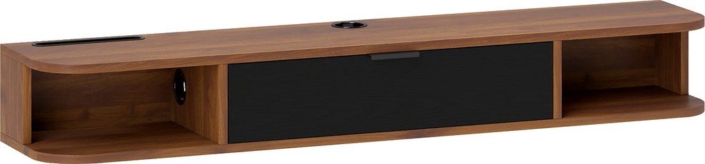 HOMCOM televizní stolek až do 127 cm, závěsný se sklápěcí zásuvkou, 2 otevřené police a průchod kabelu, 120x24x16 cm, ořech