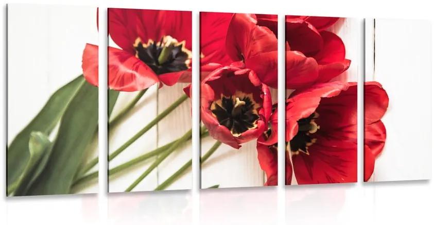 5-dílný obraz rozkvetlé červené tulipány Varianta: 100x50