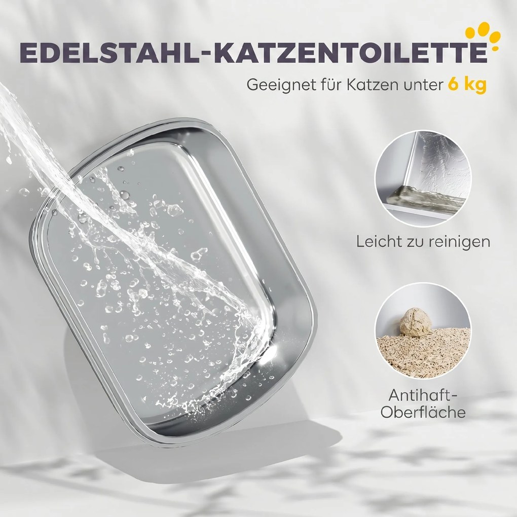 PawHut nerezová krytá kočičí toaleta s víkem — velký vrchní/přední vstup, kovová lopatka a sáček proti zápachu, odolná vůči zápachu, snadné čištění, …