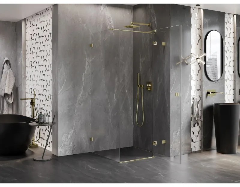 Mexen Lunar T, výklopný sprchový kout pravý 110 x 110 cm, 8mm čiré sklo, zlatý kartáčovaný - 834T-110-110-55-00-P