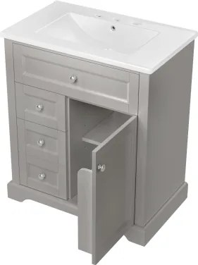 Aosom Koupelnová skříňka 76 cm stojící na podlaze s umyvadlem, odolná proti vlhkosti, úložný prostor, šedá