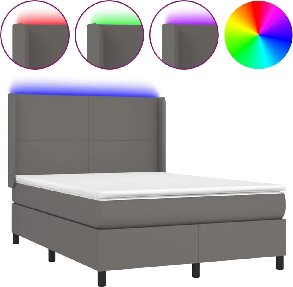 Box spring postel s matrací a LED šedá 140x200 cm umělá kůže 3139269