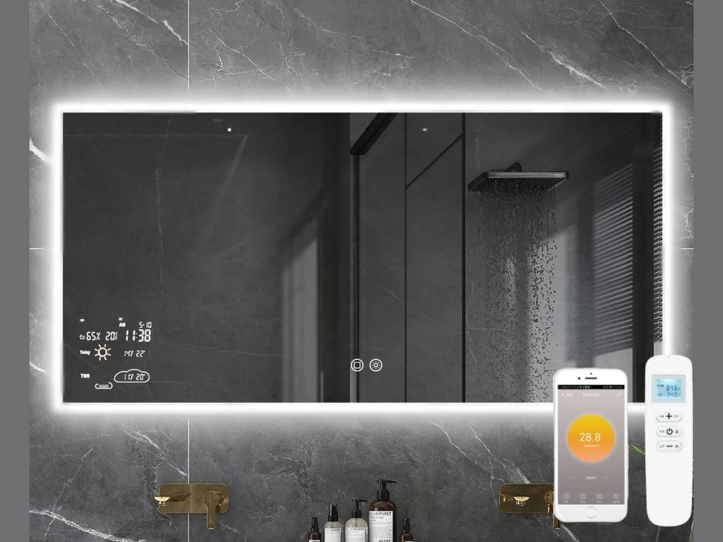 Chytré infrazrcadlo SMART MIRROR 250W | Výhřevnost 4,5 m2 | 80x60 cm | WiFi termostat | Dálkové ovládání | LED světlo | Zrcadlo na šířku