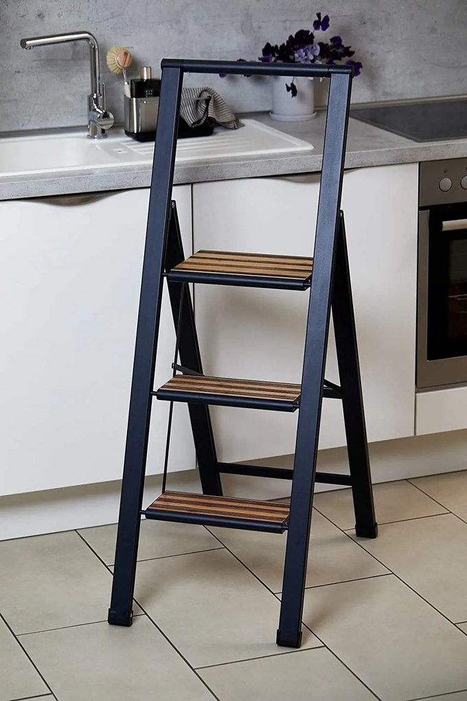 Skládací schůdkový žebřík, černý, 3 schody, WENKO