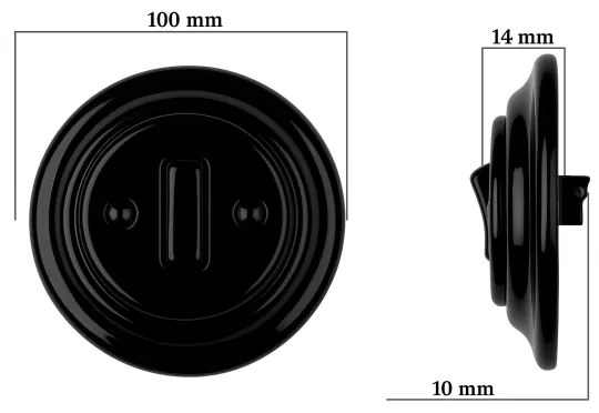 Bohemia-Design - Porcelánový retro jednoduchý vypínač s rámečkem č. 6 černá