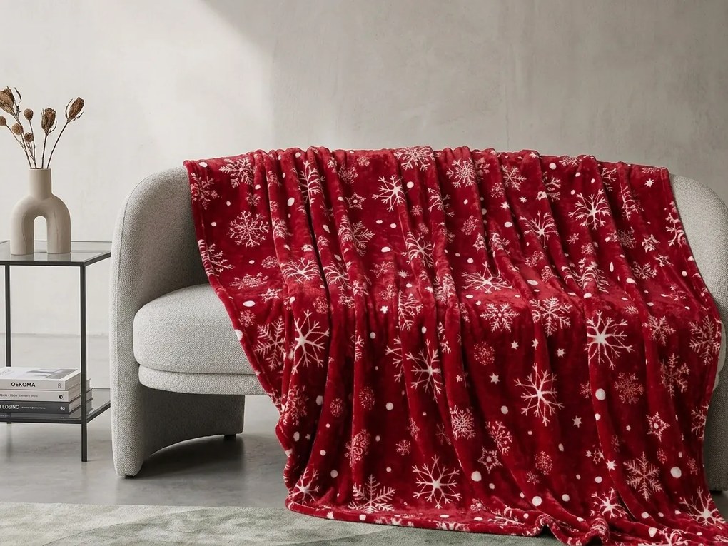 Červená vánoční mikroplyšová deka SNOWFALL Rozměr: 200 x 220 cm