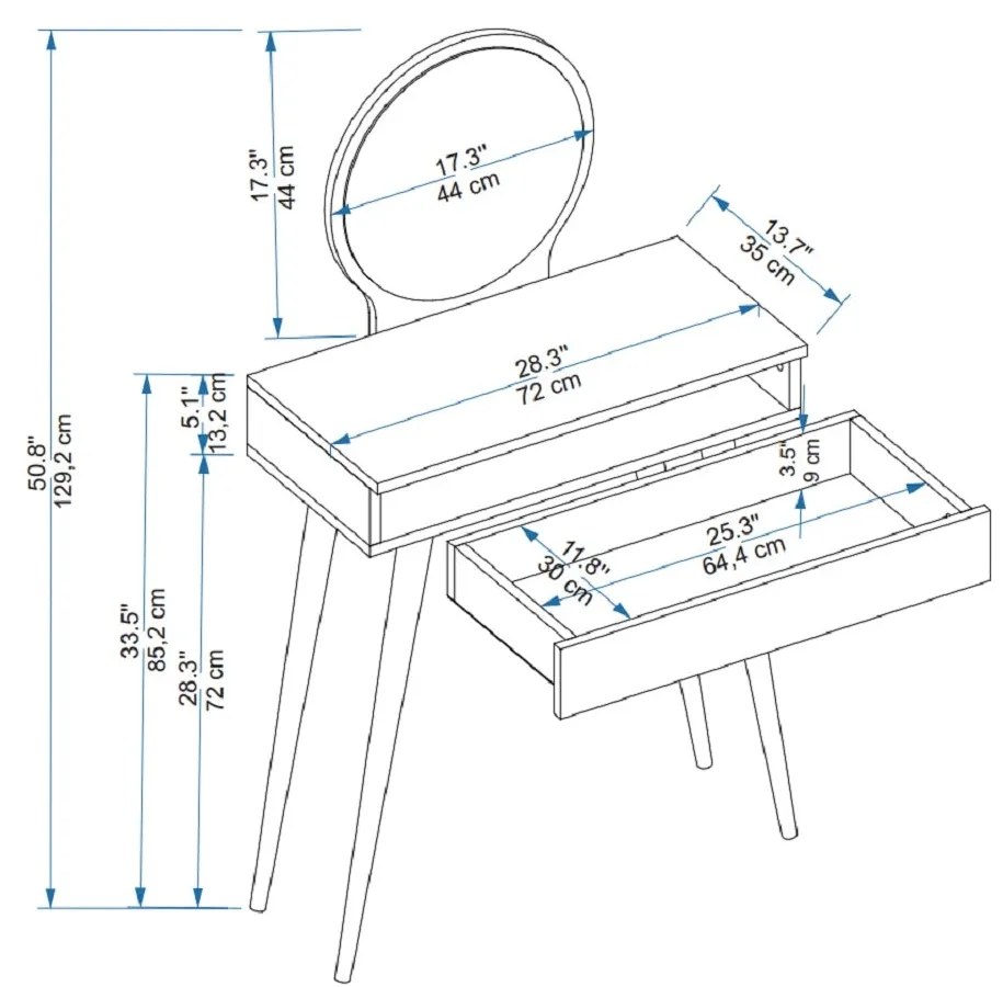 TINOS toaletní stolek se zrcadlem, antracit