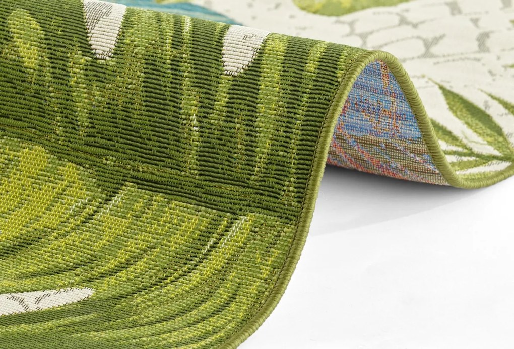 Hanse Home, Kusový koberec Flair 105617 Tropical Leaves Turqouise Green – na ven i na doma, 120x180, vícebarevná, chodba / předsíň