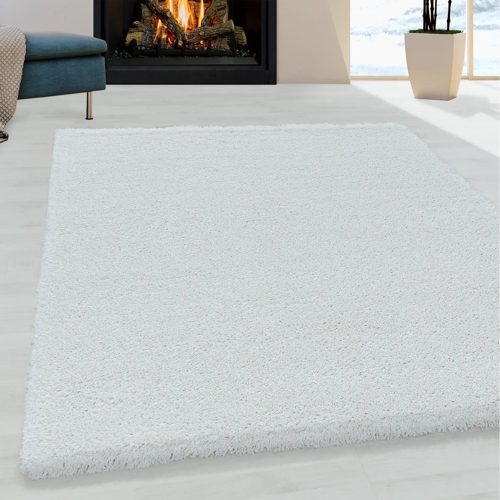 Ayyildiz, Kusový koberec Fluffy Shaggy 3500 white, 60x110, bílá, ložnice