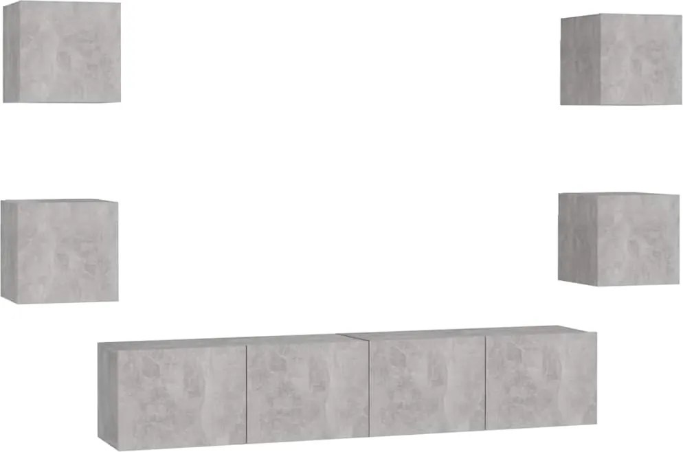 6dílný set TV skříněk betonově šedý kompozitní dřevo 3079082