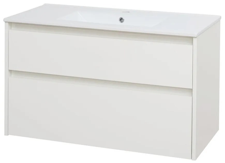 Mereo Mereo, Opto, koupelnová skříňka s keramickým umyvadlem 101 cm, bílá, dub, bílá/dub, černá, CN912