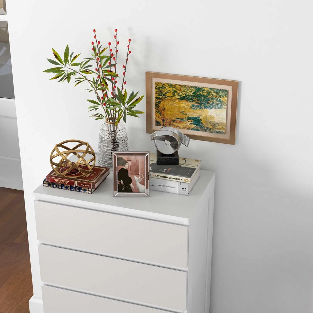 HOMCOM Komoda s 5 šuplíky - Moderní Stylový Úložný Prvek s Hladkým Uzavíracím Mechanismem pro Ložnici, Obývací Pokoj - 60 x 38 x 100 cm, Bílá