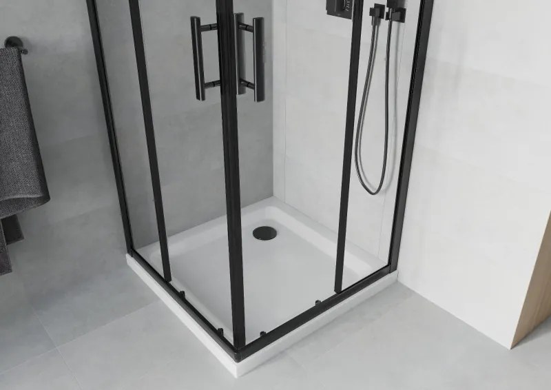Mexen Rio, čtvercový sprchový kout 80 x 80 cm, 6mm čiré sklo, černý profil + bílá sprchová vanička, 860-080-080-70-00-4010B