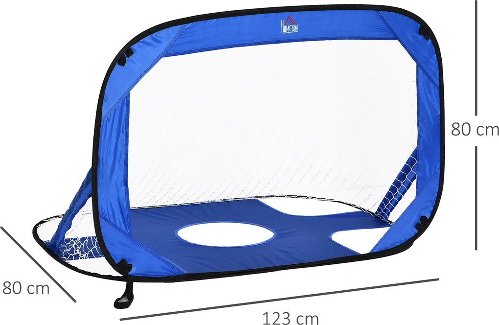 HOMCOM Pop Up fotbalové branky Sada 2 přenosných skládacích mini branek s taškou na přenášení Modrá 123x80x80 cm pro zahradní a sportovní aktivity | …