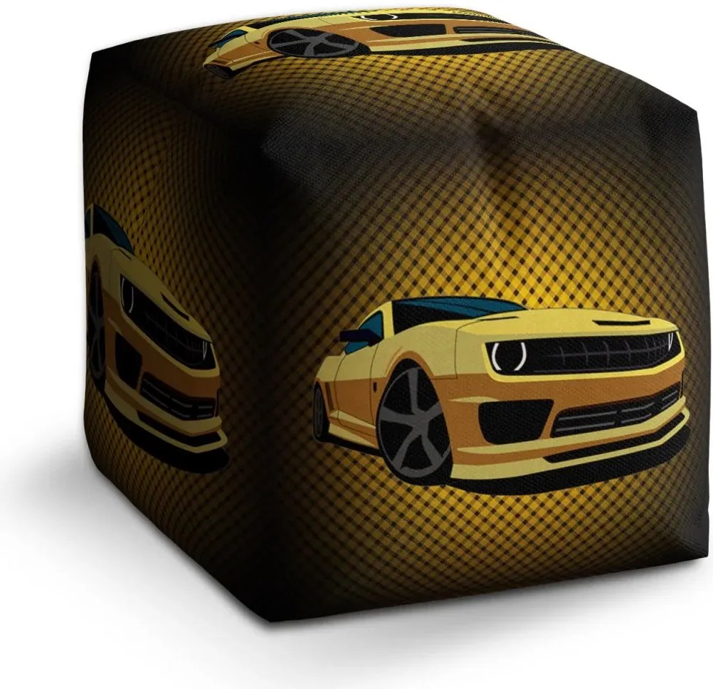 Sablio Taburet Cube Chevrolet Camaro Žlutá mřížka - 60x60x60 cm
