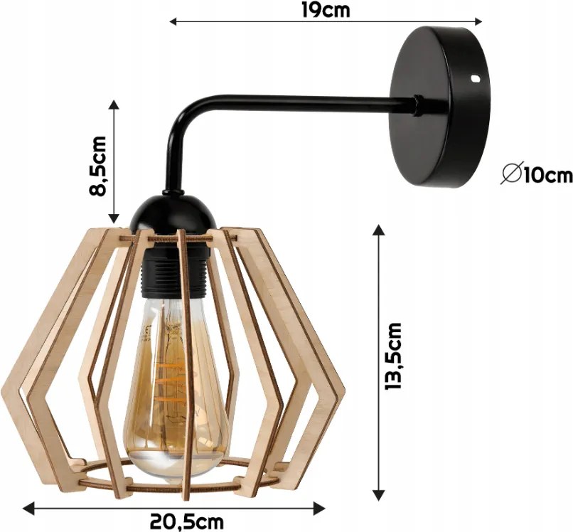 Dřevěná nástěnná lampa, černá E27, dřevěná nástěnná lampa