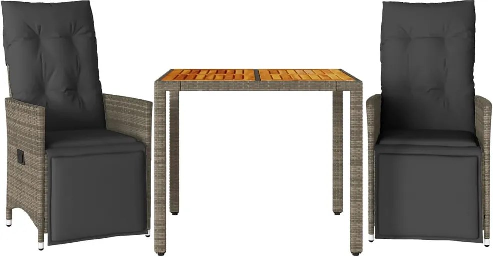 3dílný zahradní bistro set s poduškami šedý polyratan 3276885