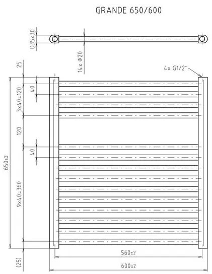 EBS GRANDE G6065REB Radiátor 60x65 rovný, elektrický, černý samet S_G6065REB