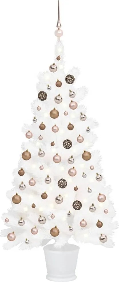 vidaXL Umělý vánoční stromek s LED a sadou koulí 90 cm [3077631] Barva: Bílá