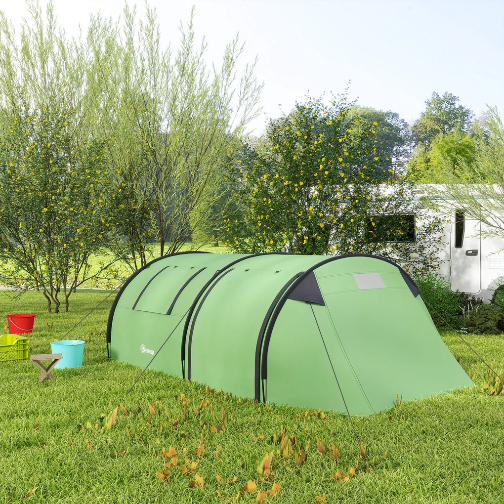Outsunny rodinný stan pro 3–4 osoby, voděodolný s oddělenou ložnicí a obývacím prostorem, 3000 mm vodní sloupec, tmavě zelený
