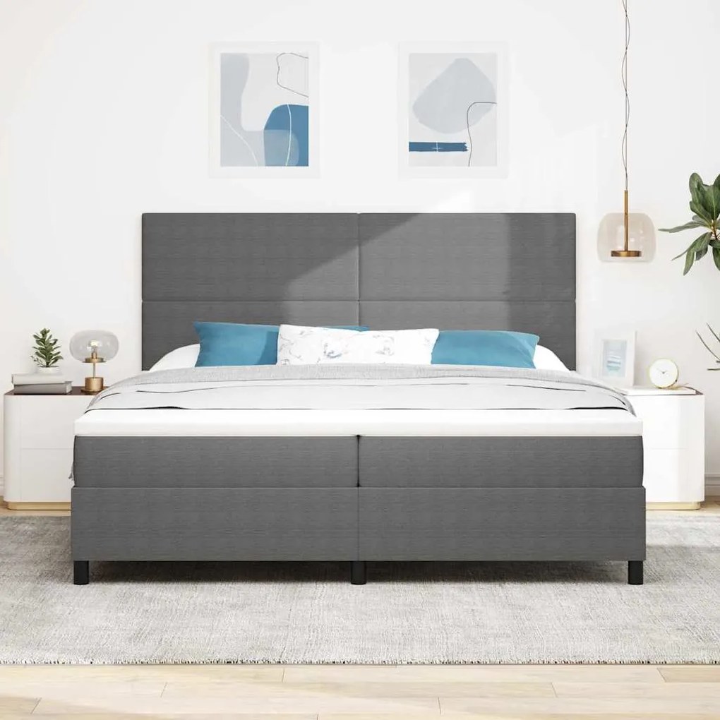 Postel s boxspringem s čelo Světle šedá a bílá 200 x 200 cm 3337571