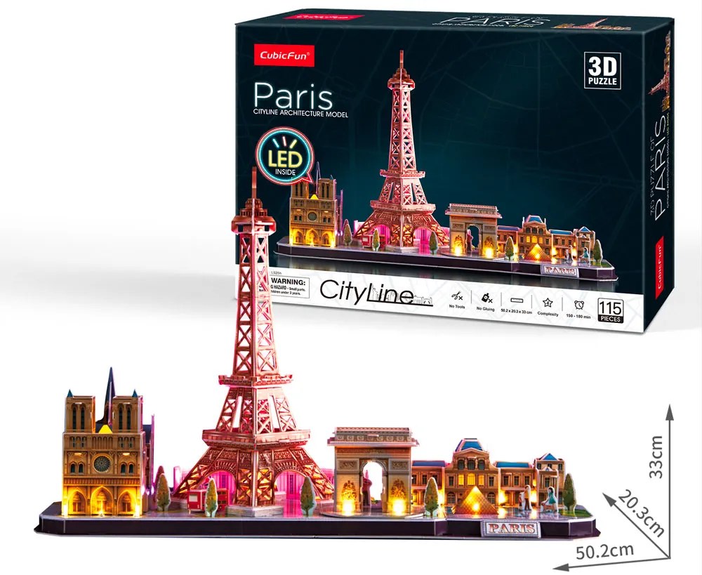CubicFun - Puzzle 3D Pařížs s LED světlem - 115 dílků