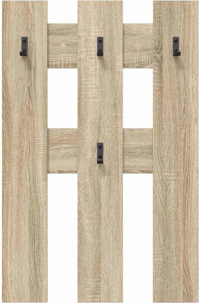 věšák, nástěnný, 3 prkna, háčky, kompozitní dřevo, 100x65x3 cm, dub sonoma, Dekorino TK20260009