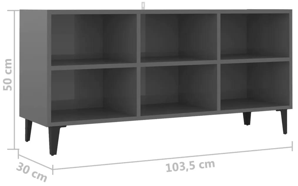 TV stolek s kovovými nohami šedý vysoký lesk 103,5 x 30 x 50 cm - Default Title