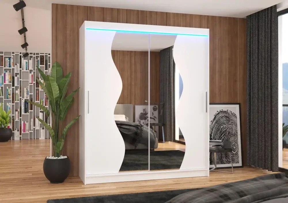 Posuvná skříň se zrcadlem a LED osvětlením MEDISON 180 bílá