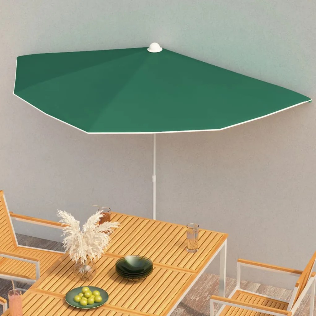 Zahradní půlkruhový slunečník s tyčí 180 x 90 cm zelený 315560