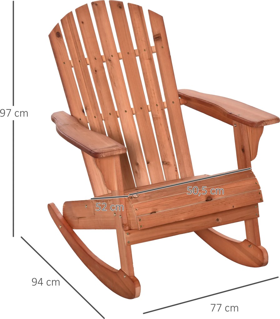 Zahradní houpací křeslo Outsunny Adirondack 77 x 94 x 97 cm, pohodlné zahradní křeslo na balkon a terasu, přírodní vzhled dřeva | Aosom.de